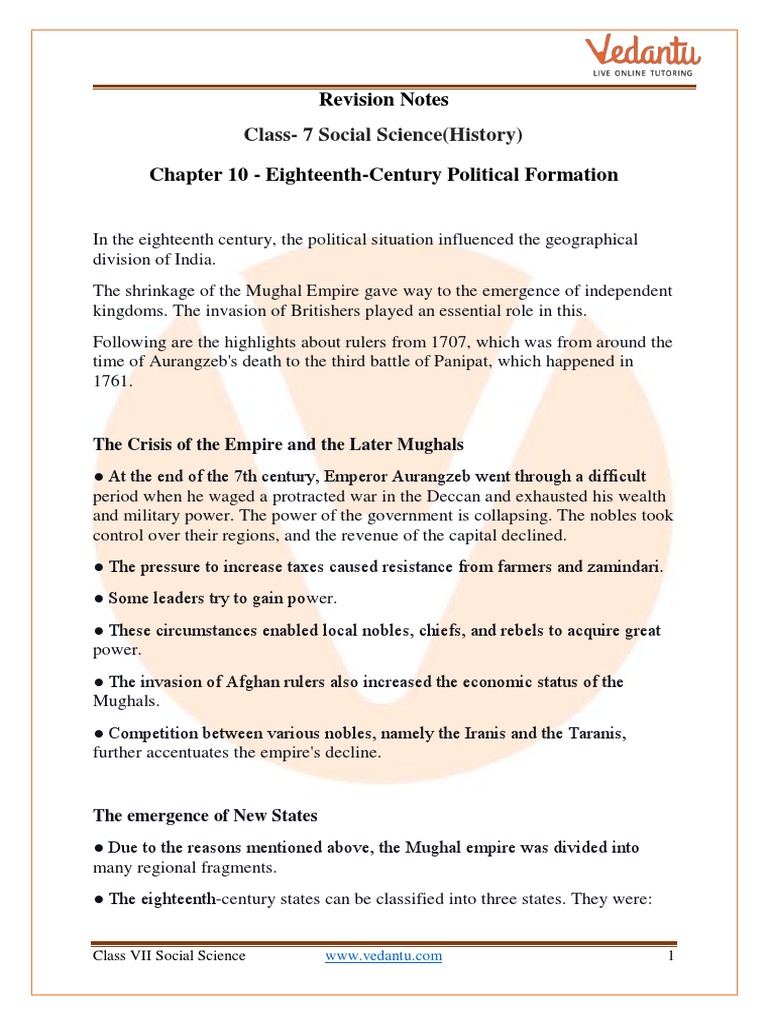 CBSE Class 7 History Chapter 10 Notes - Eighteenth-Century Political ...