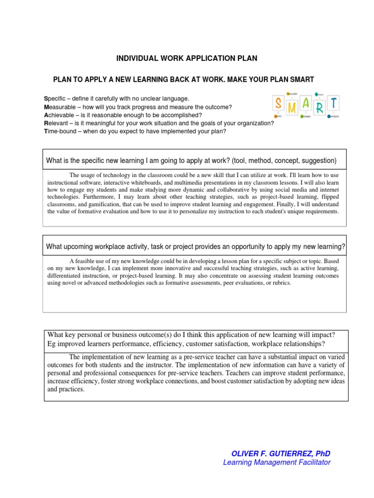 Geraldine Esperanza - Individual Workplace Application Plan | PDF ...