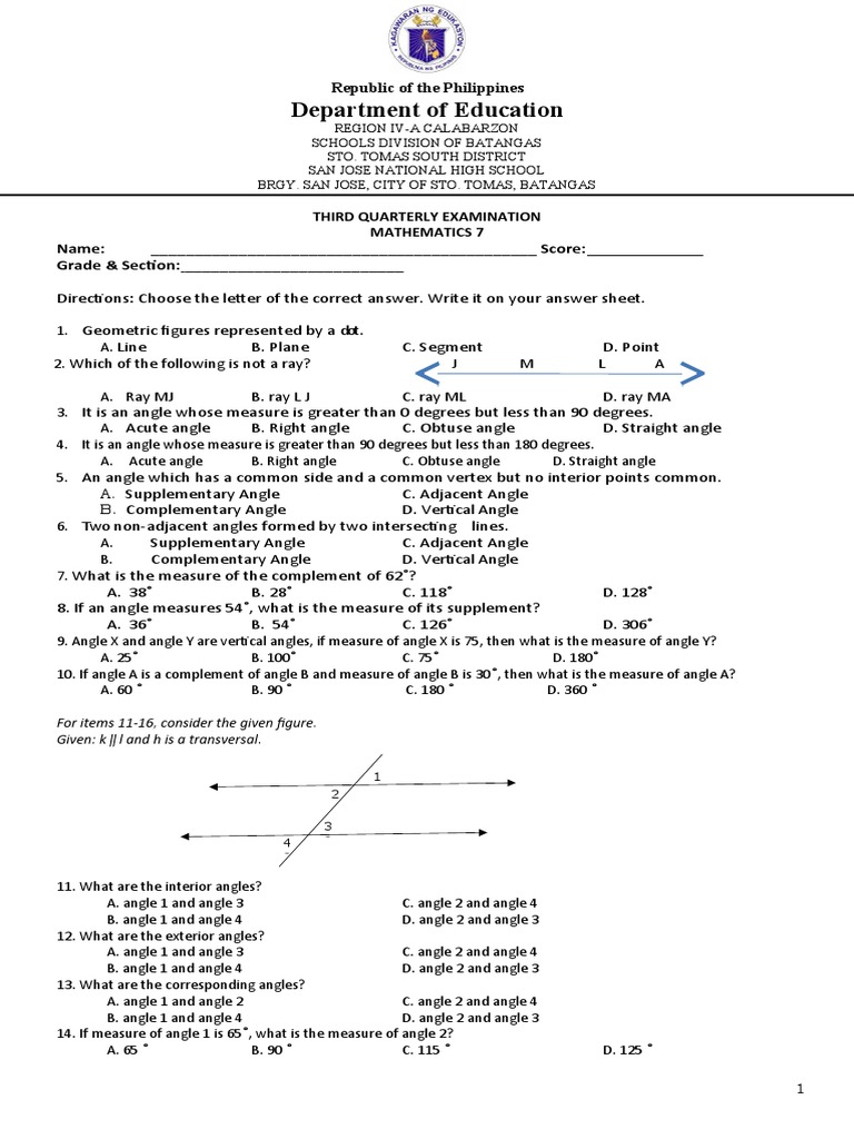 3RD Quarterly Exam | PDF | Angle | Circle