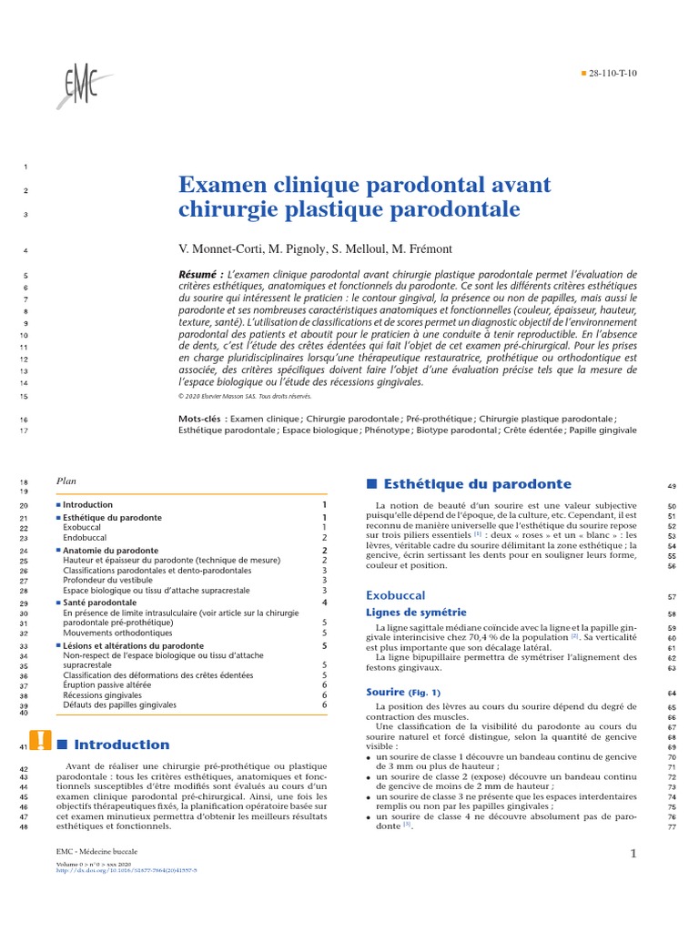 Examen Clinique Parodontal Avant Chirurgie Plastique Parodontale PDF ...