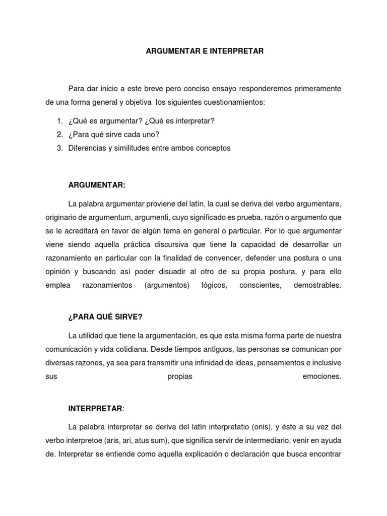 Diferencias entre interpretar y argumentar | PDF | Conocimiento | Argumento