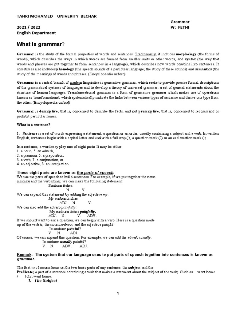 Grammar First Lesson | PDF | Grammar | Sentence (Linguistics)