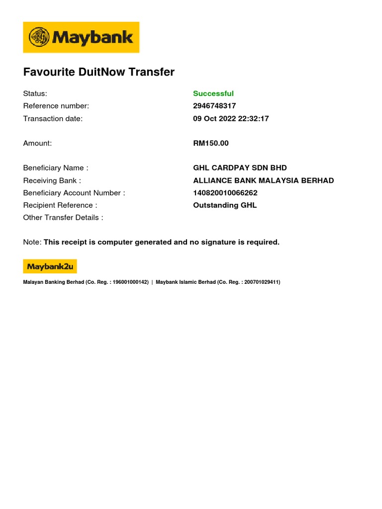 Maybank DuitNow Transfer Receipt | PDF
