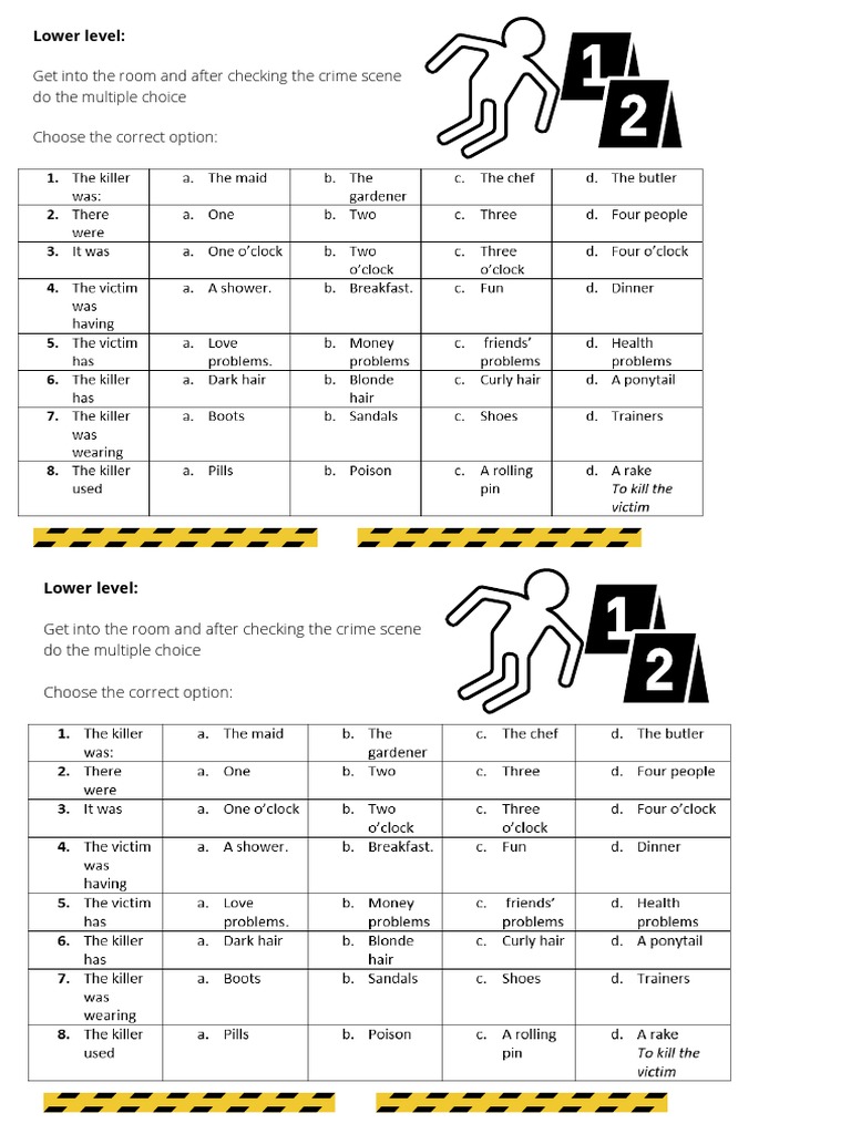 Crime Scene Questions - Lower Level PDF | PDF