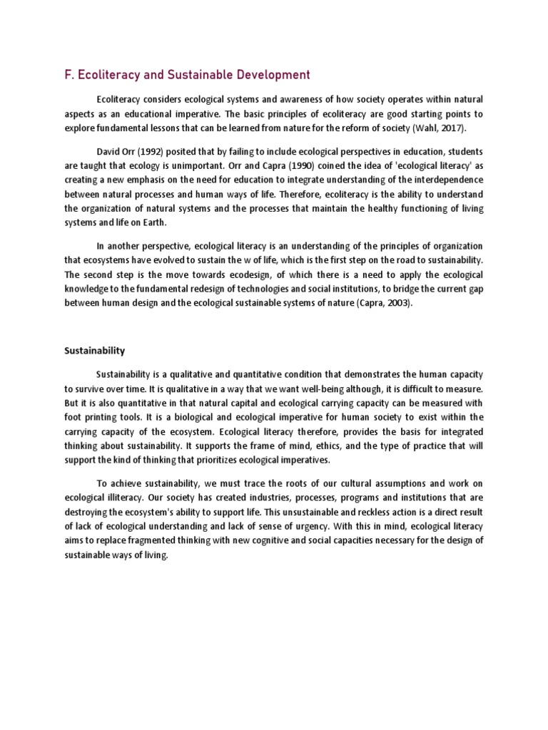 Ecoliteracy: Foundations for Sustainability | PDF | Sustainability ...