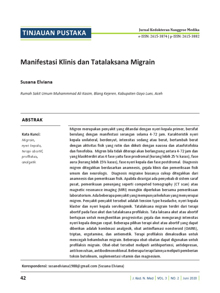 Manifestasi Klinis Dan Tatalaksana Migrain: Tinjauan Pustaka | PDF