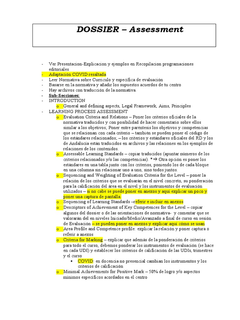 Dossier - ASSESSMENT 2021 | PDF | Plan de estudios | Educación Secundaria