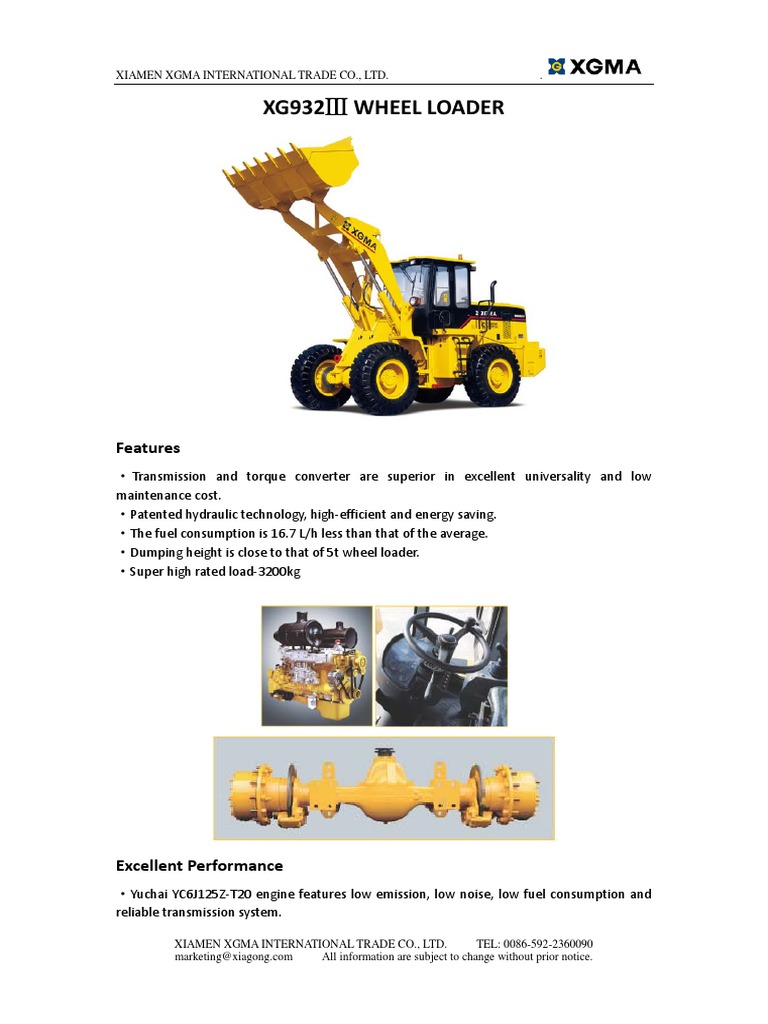 XG932Ⅲ Wheel Loader Specifications | PDF | Loader (Equipment) | Fuel ...