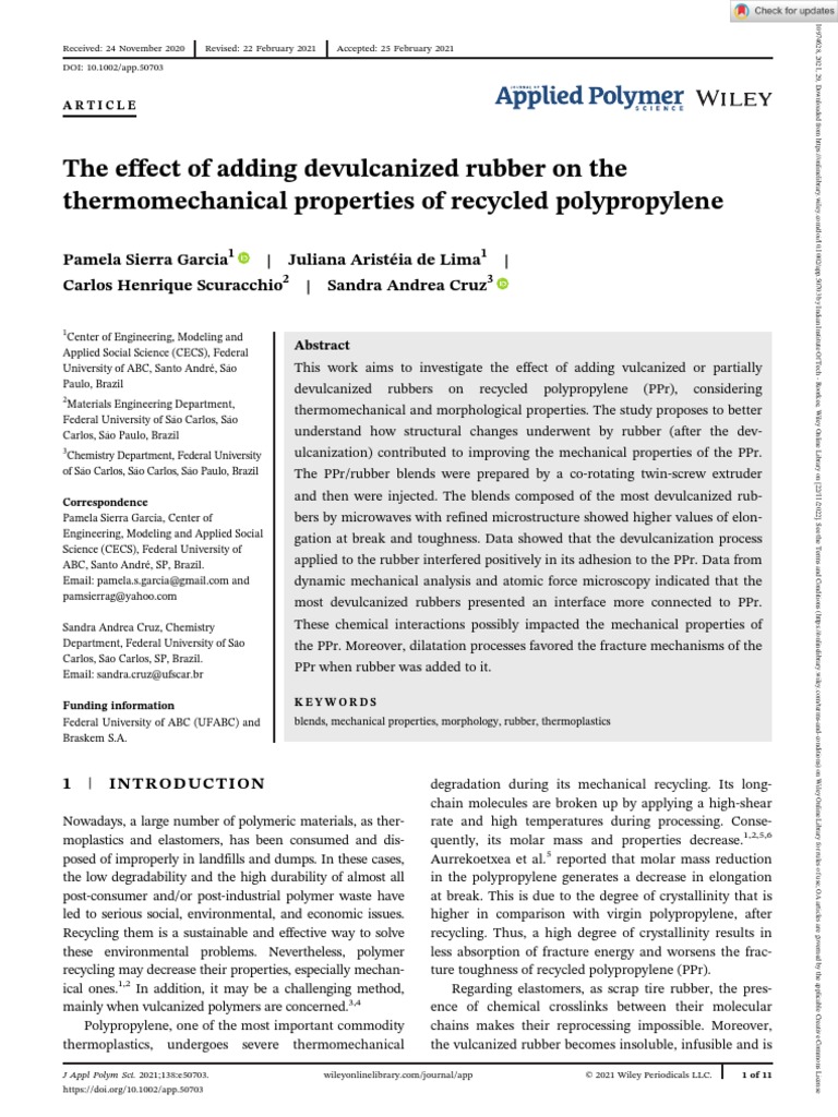 J of Applied Polymer Sci - 2021 - Garcia - The Effect of Adding ...