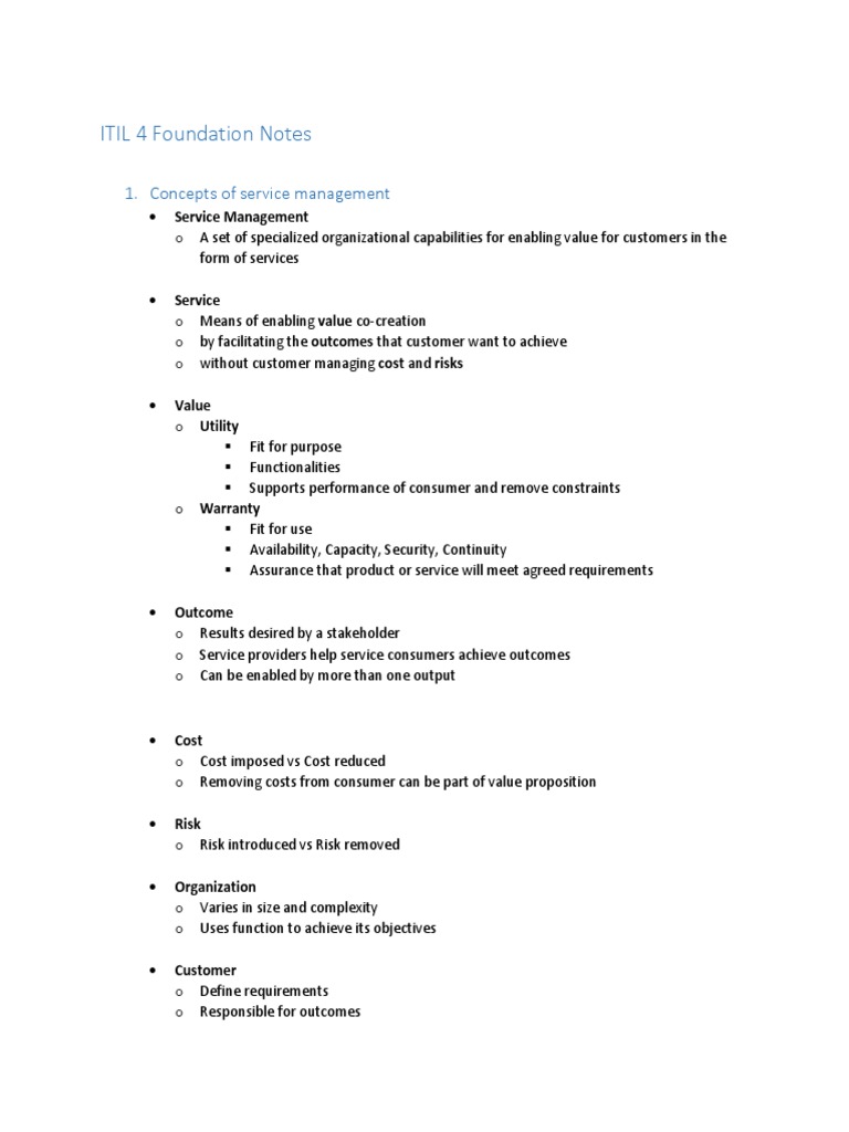 Itil 4 Foundation Notes Sample Summary Pdf Information Security Information