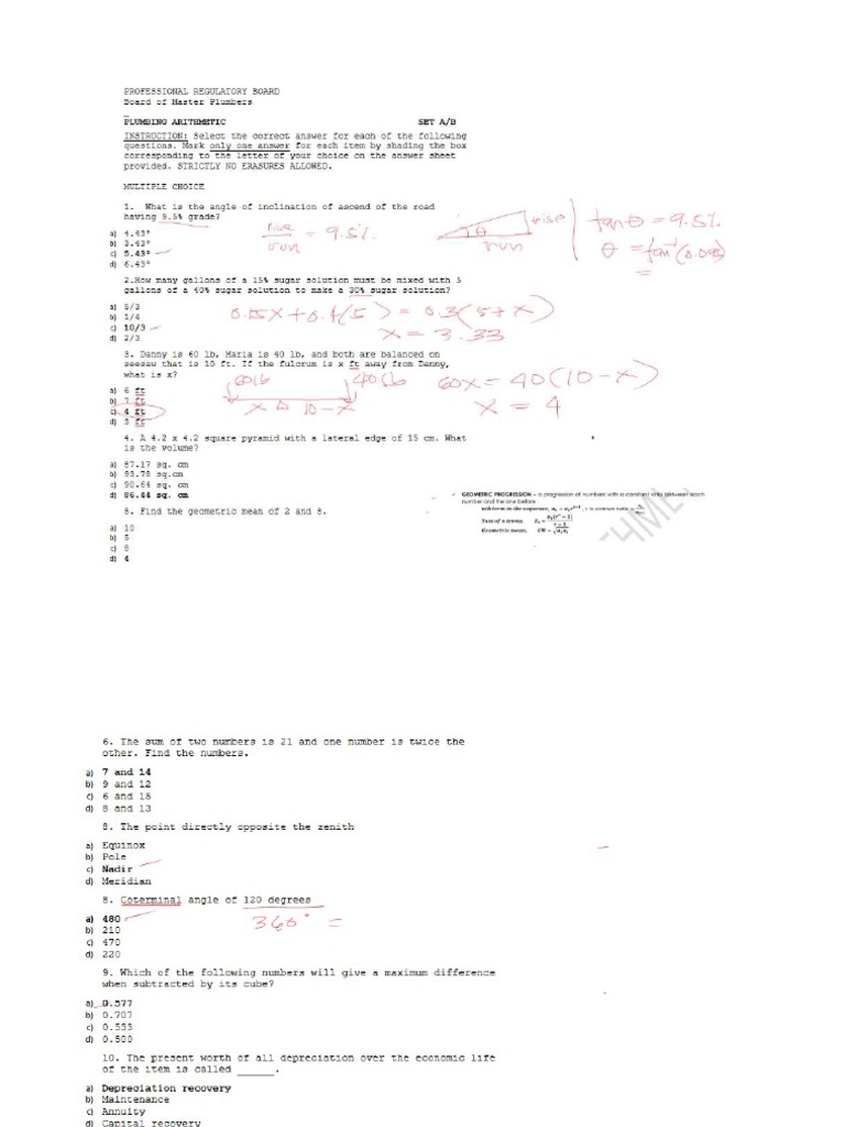 Plumbing Arithmetic Coaching With Answer | PDF