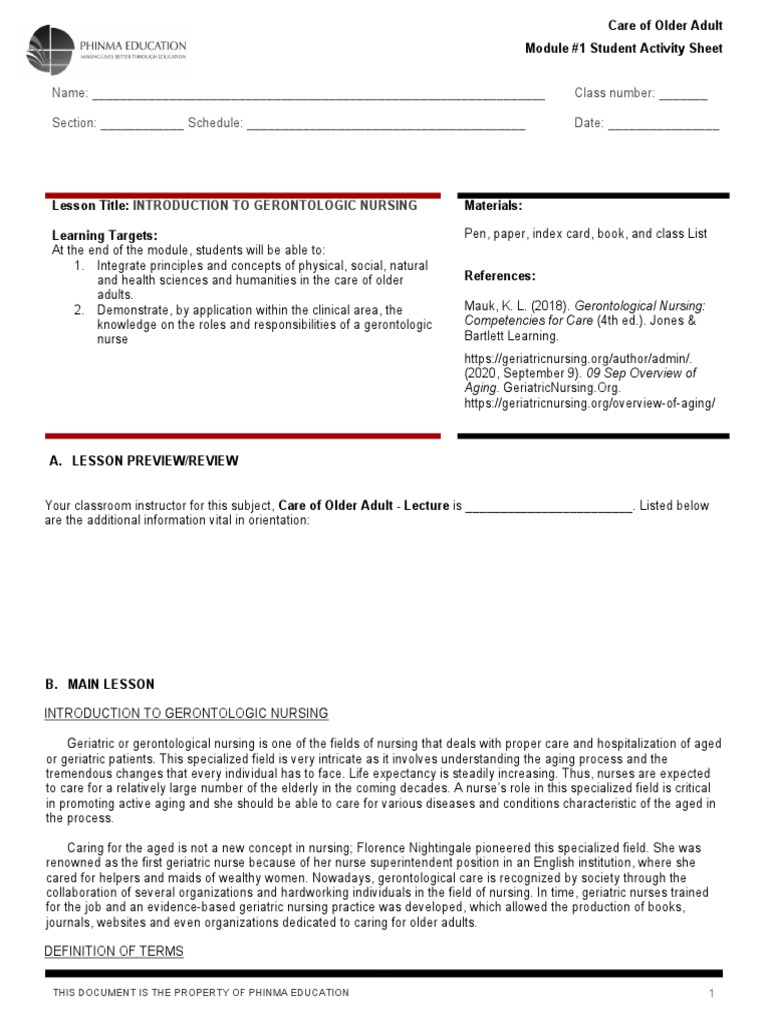 Introduction to Gerontologic Nursing: Understanding the Roles and ...