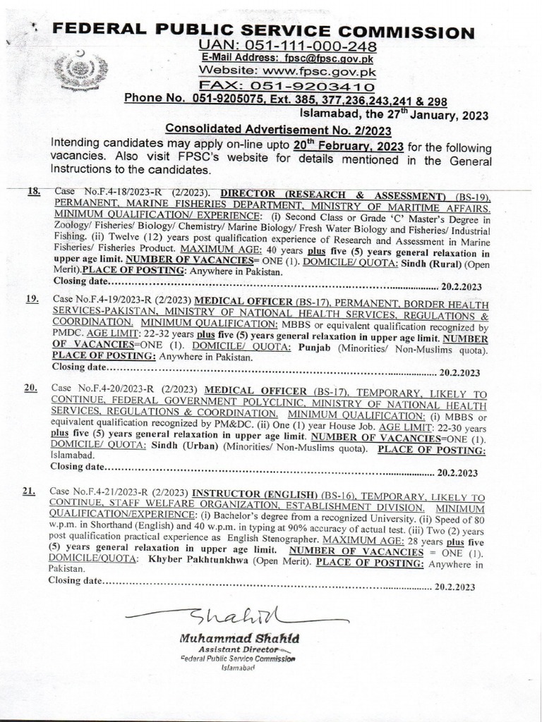 FPSC Advertisement 02-2023 PDF | PDF