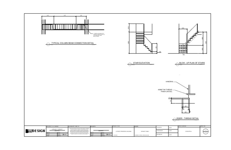 Reinforcement details and elevations for a column-beam connection and stair structure | PDF ...