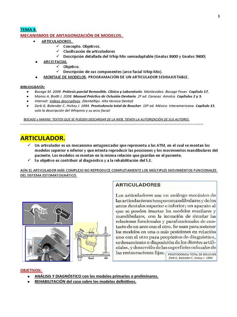 Tema 8. Articuladores y Arco Facial | PDF | Ramas de Odontología
