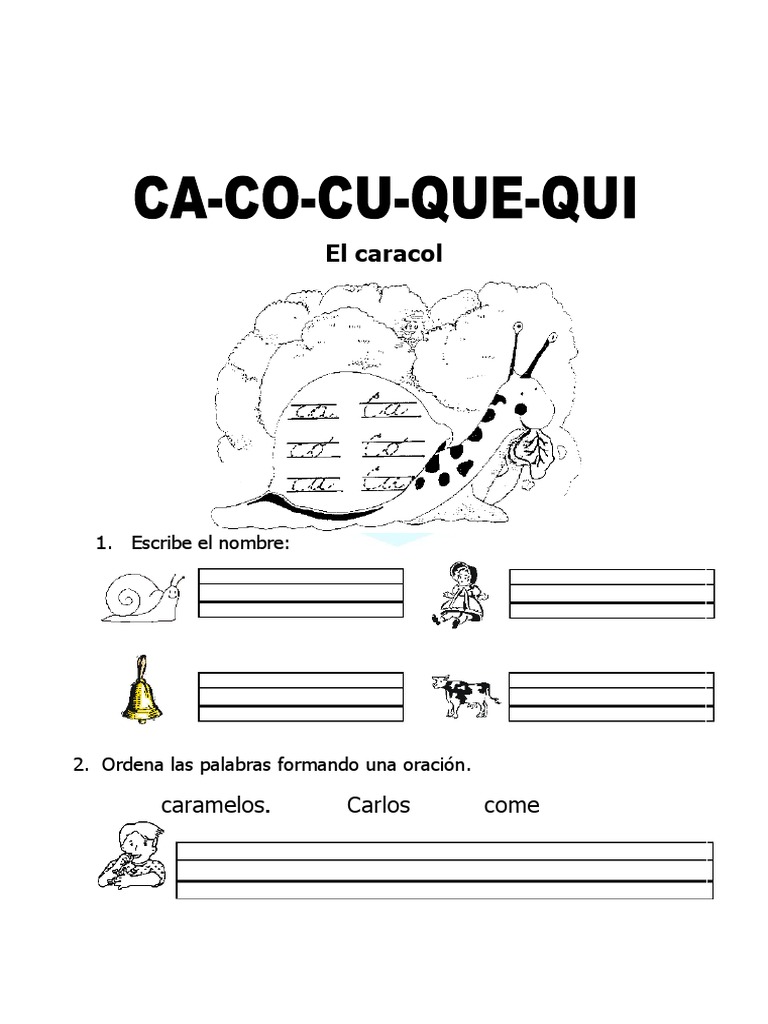 Ficha de Ca Co Cu Que Qui para Primero de Primaria | PDF