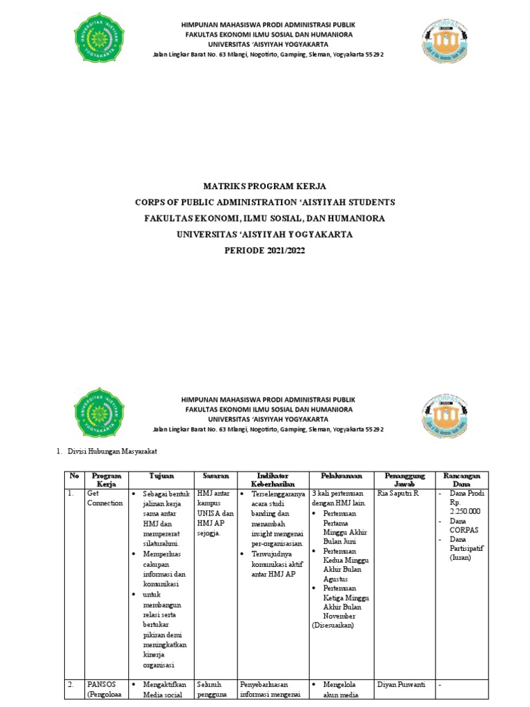 Program Kerja Divisi Hubungan Masyarakat | PDF