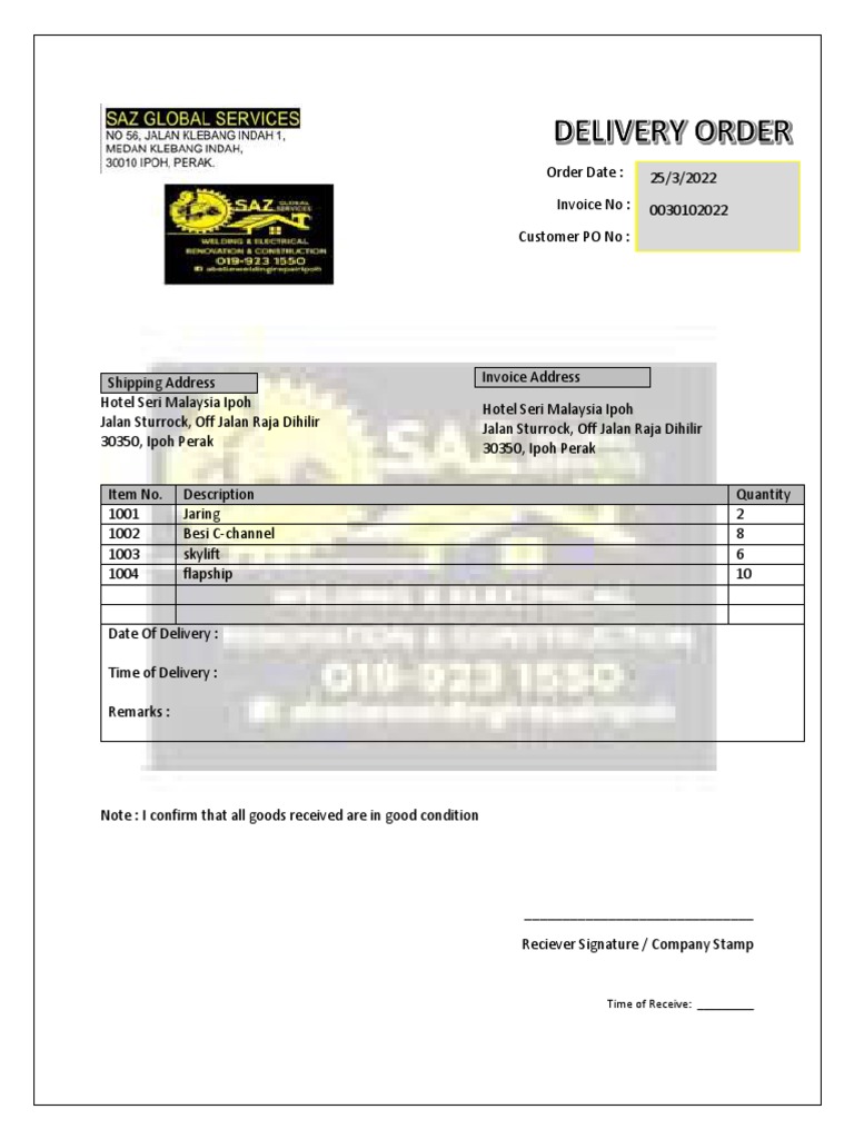 Contoh DO Delivery Order Welding | PDF