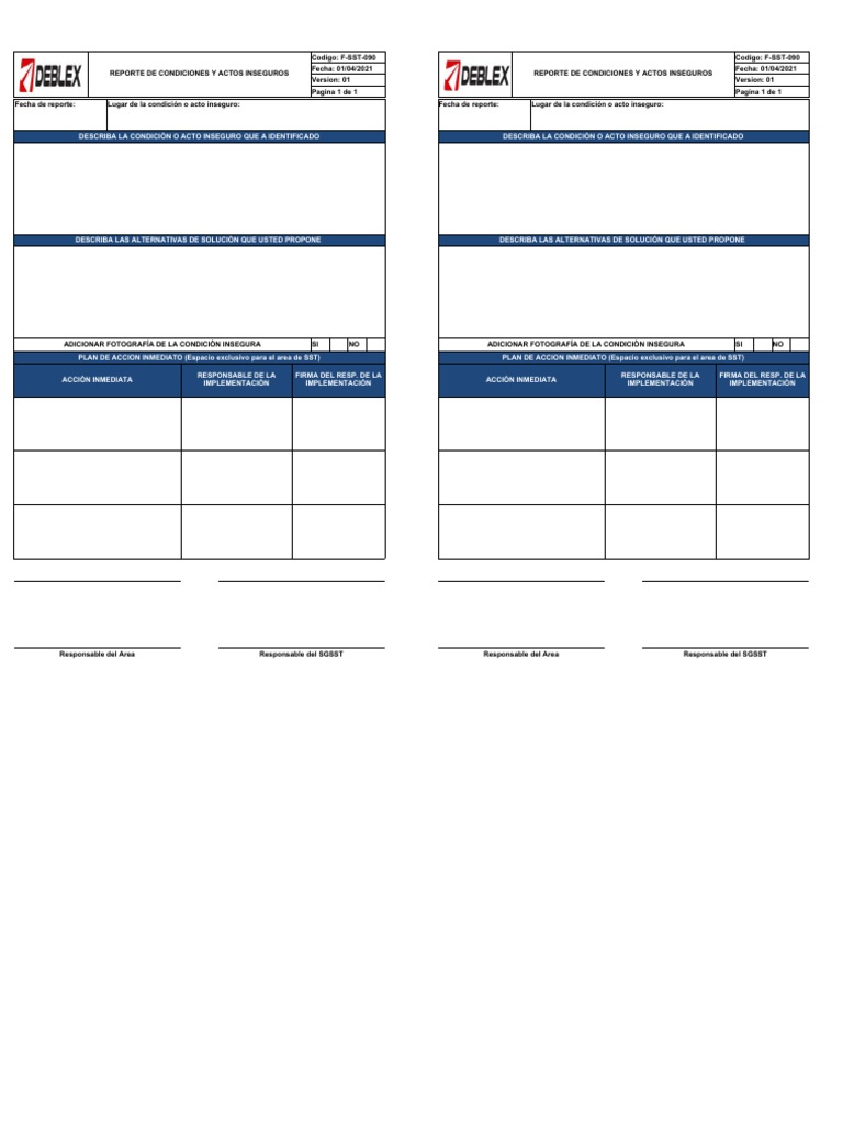 F-SST-090 Reporte de Condiciones y Actos Inseguros | PDF