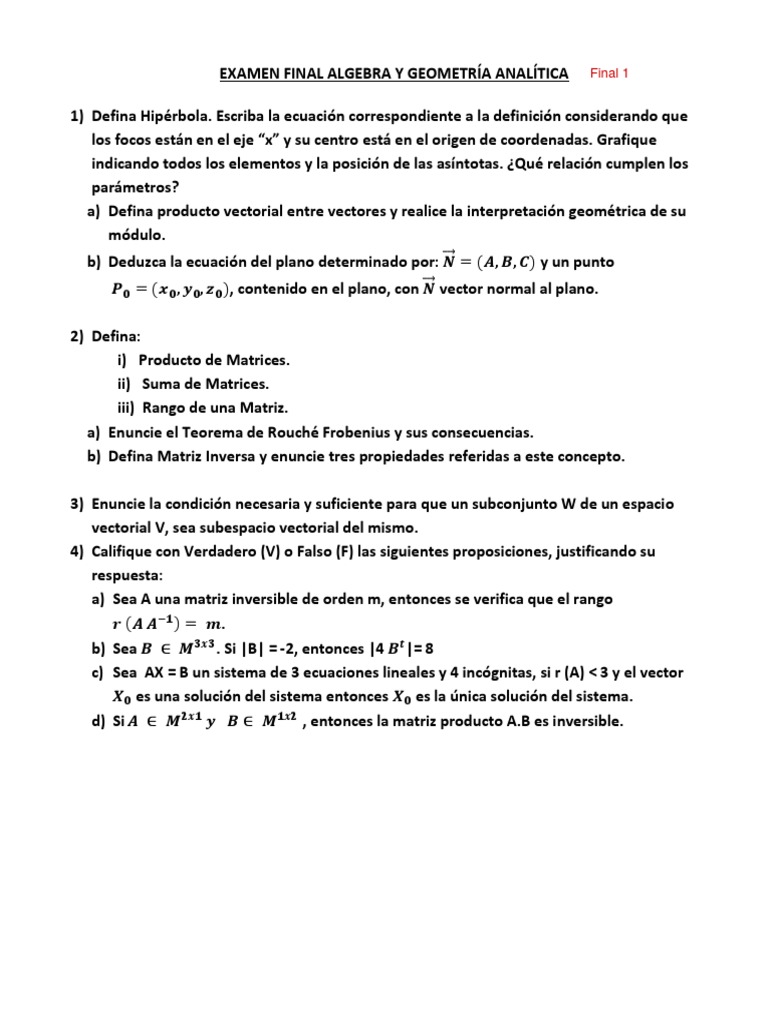 Finales (Álgebra y Geometría Analítica) | PDF | Matriz (Matemáticas) | Espacio vectorial