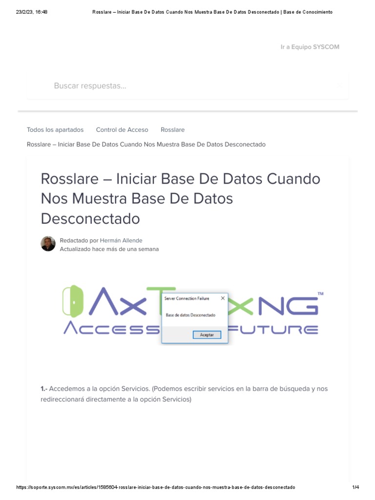 Rosslare - Iniciar Base de Datos Cuando Nos Muestra Base de Datos ...