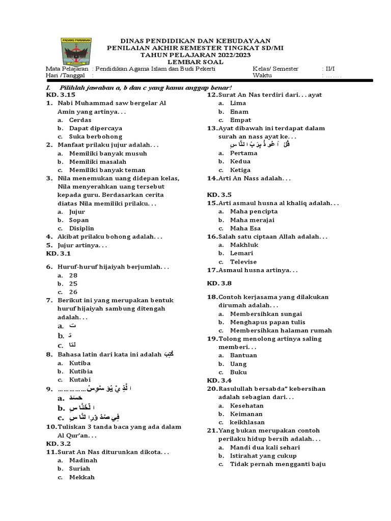 Soal Pas Pai Kelas 2 | PDF