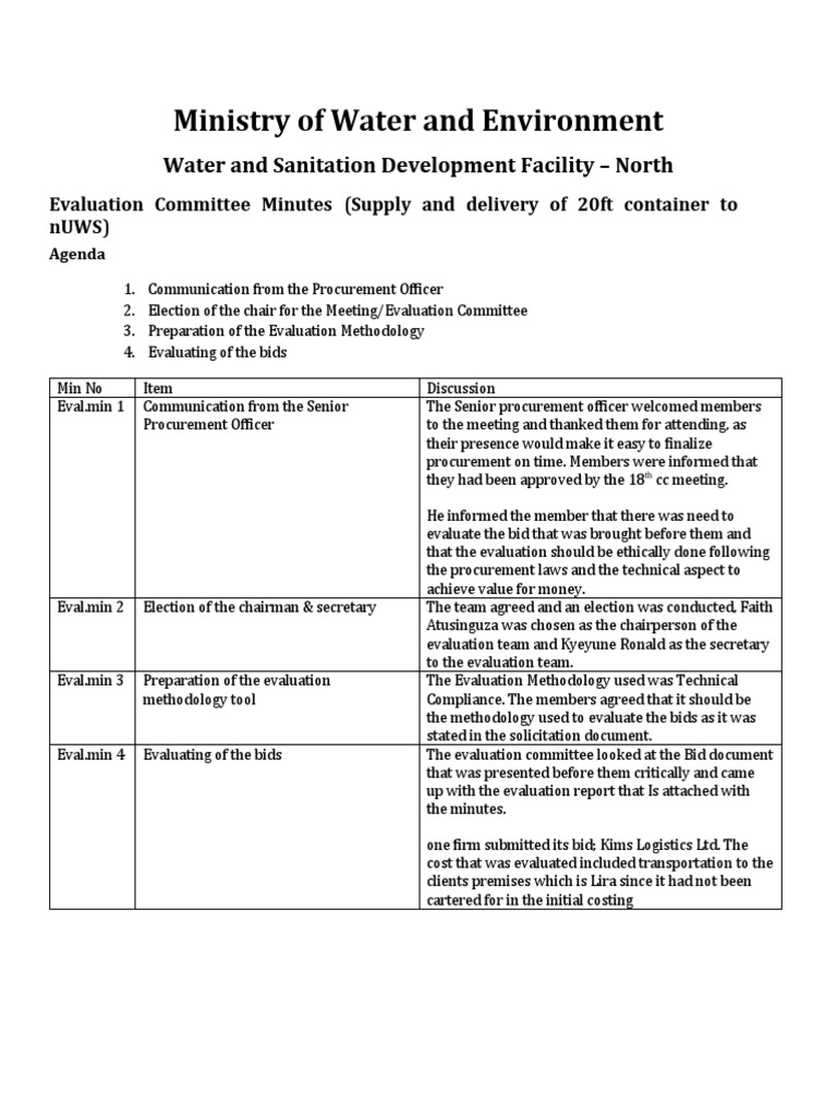 Evaluation Minute For Container | PDF