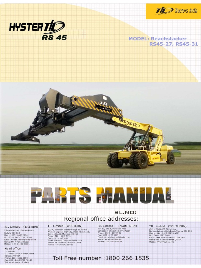 Hyster RS45 Reach Stacker Parts Manual | PDF | Engines | Brake