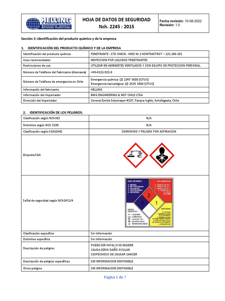 HDS-NCH - PENETRANTE - STD CHECK - MED Nr.2 KONTRASTROT - 121.200.201 ...