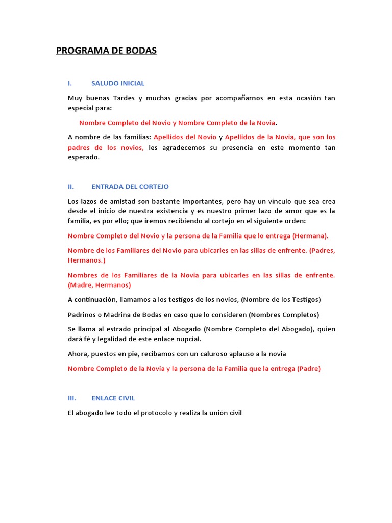 Programa de Bodas | PDF | Amor | Felicidad