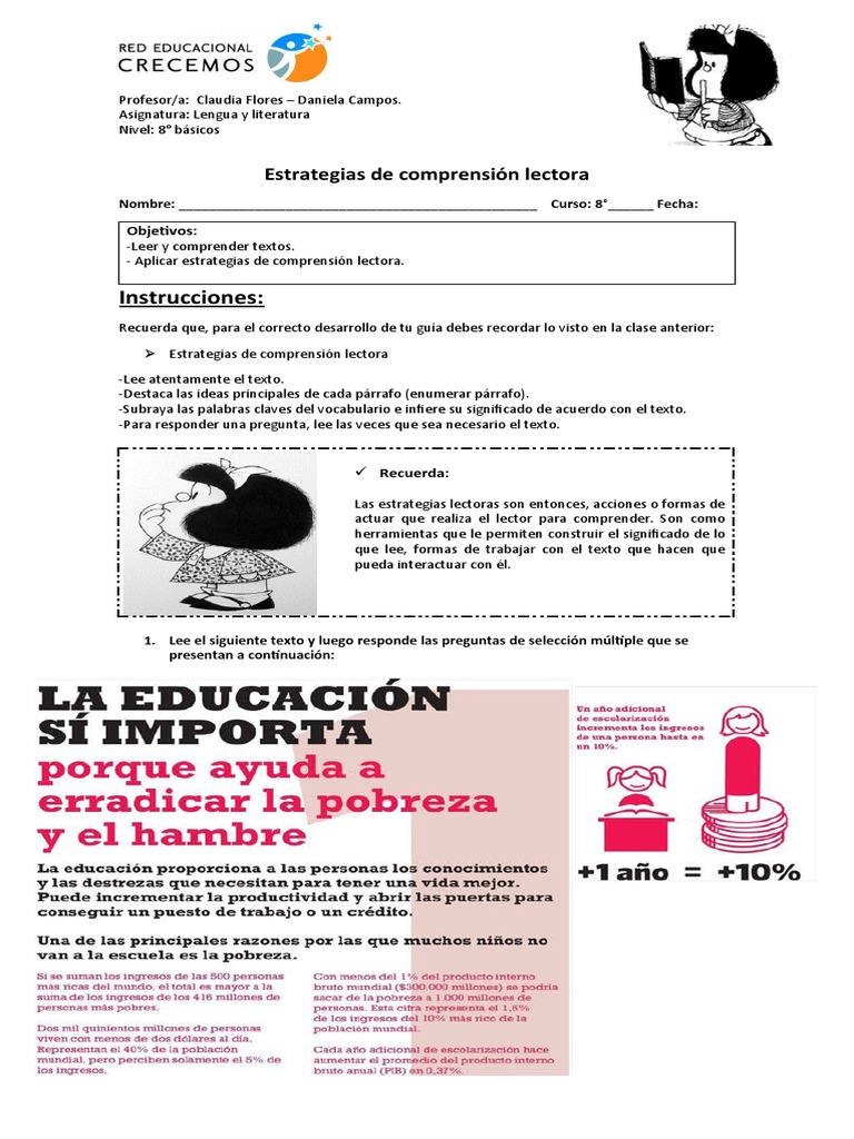 Estrategias de Comprensión Lectora 8° Básicos | PDF | Comprensión ...