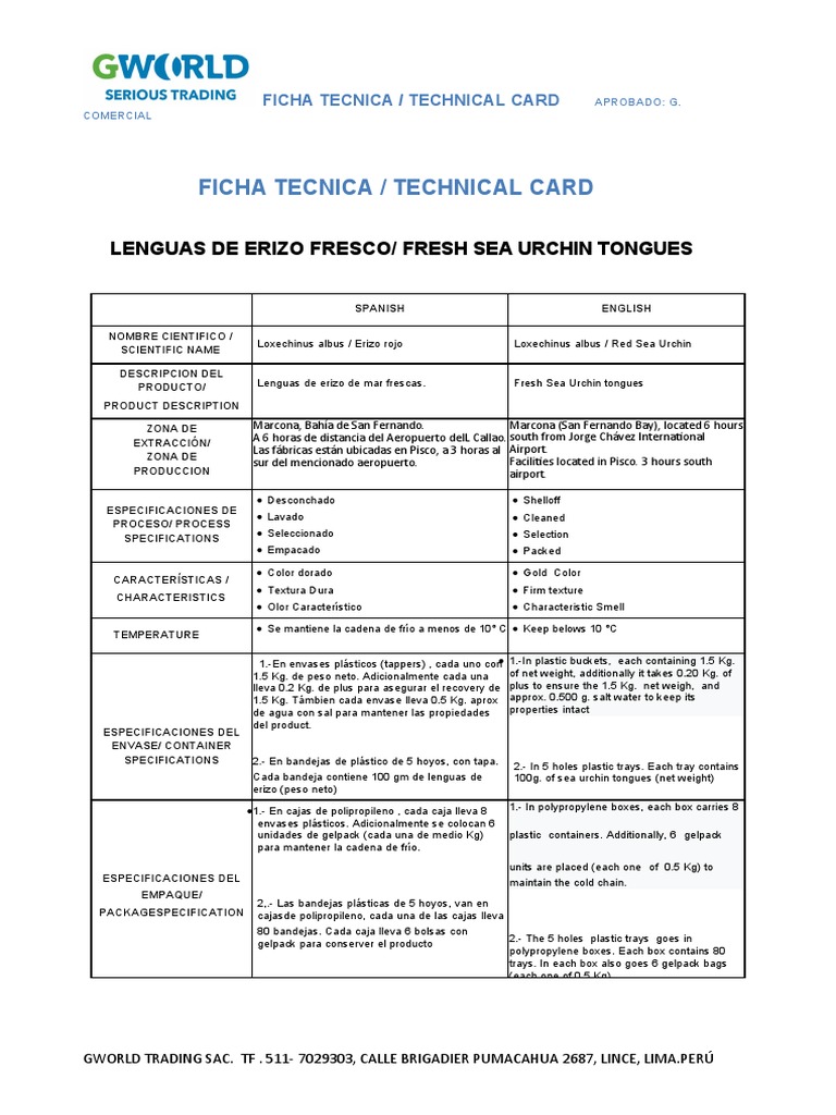 FICHA TECNICA ERIZO - Gworld | PDF
