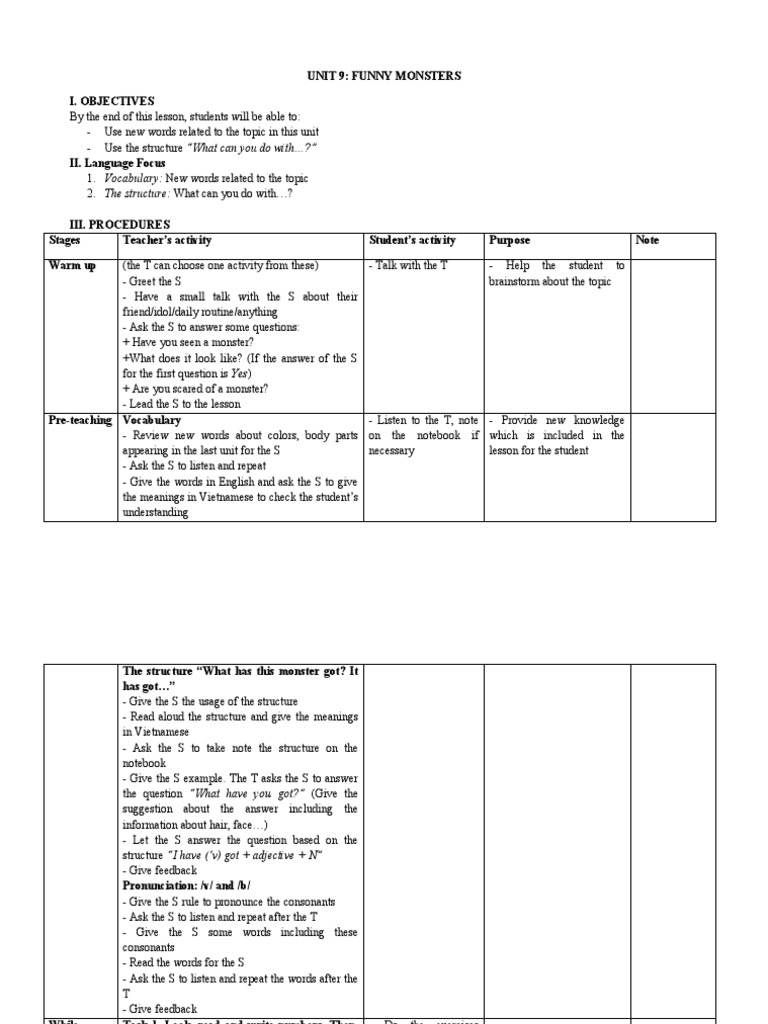 FFS - Unit 09 - Funny Monsters | PDF | English Language | Vocabulary