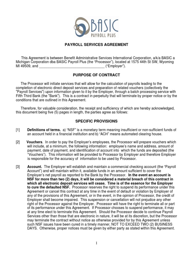 Payroll Services Agreement | PDF | Indemnity | Legal Liability