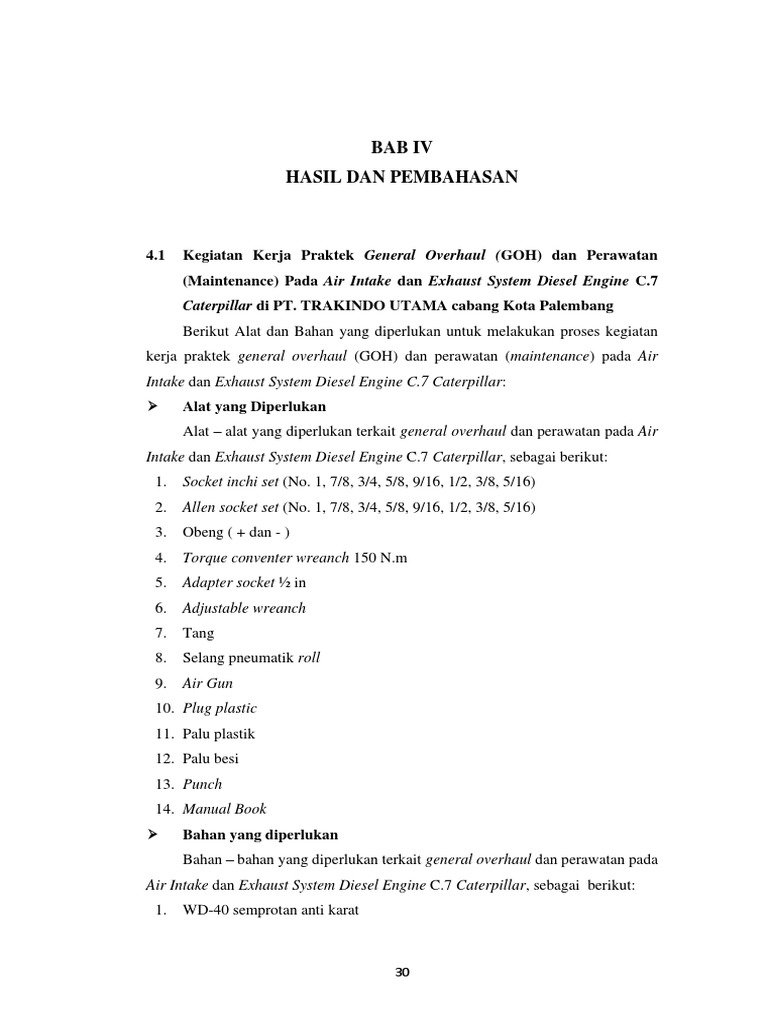(Bab IV) Troubleshoot Air Intake and Exhaust System C7.1 Unit Motor ...