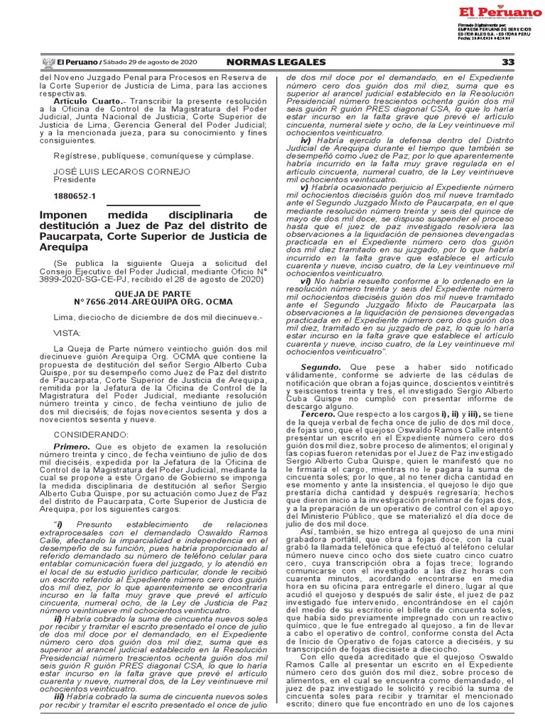 Queja de Parte #7656-2015-Arequipa Org. Ocma | PDF | Judicaturas | El ...