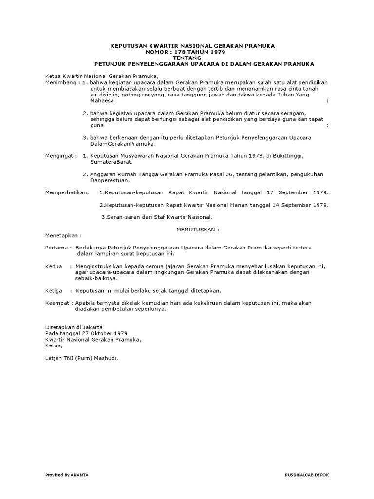 SK Kwarnas No 178 Tahun 1979 Tentang Upacara Pramuka ( | PDF