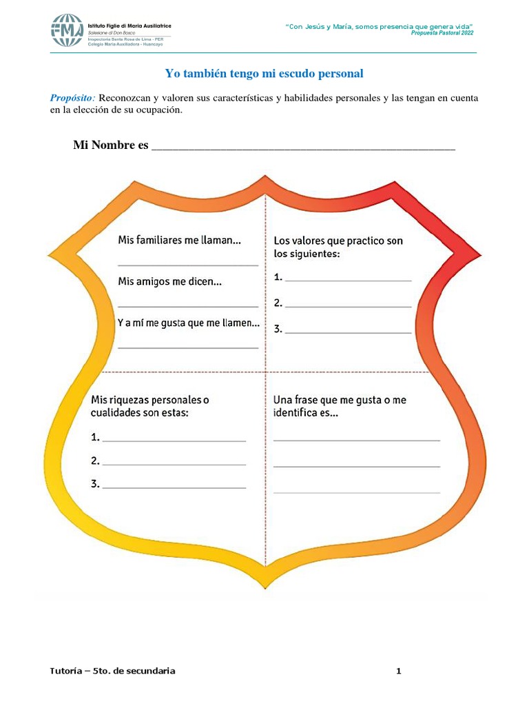 2da. FICHA - Escudo de autoconocimiento- 5to. sec..pdf | PDF