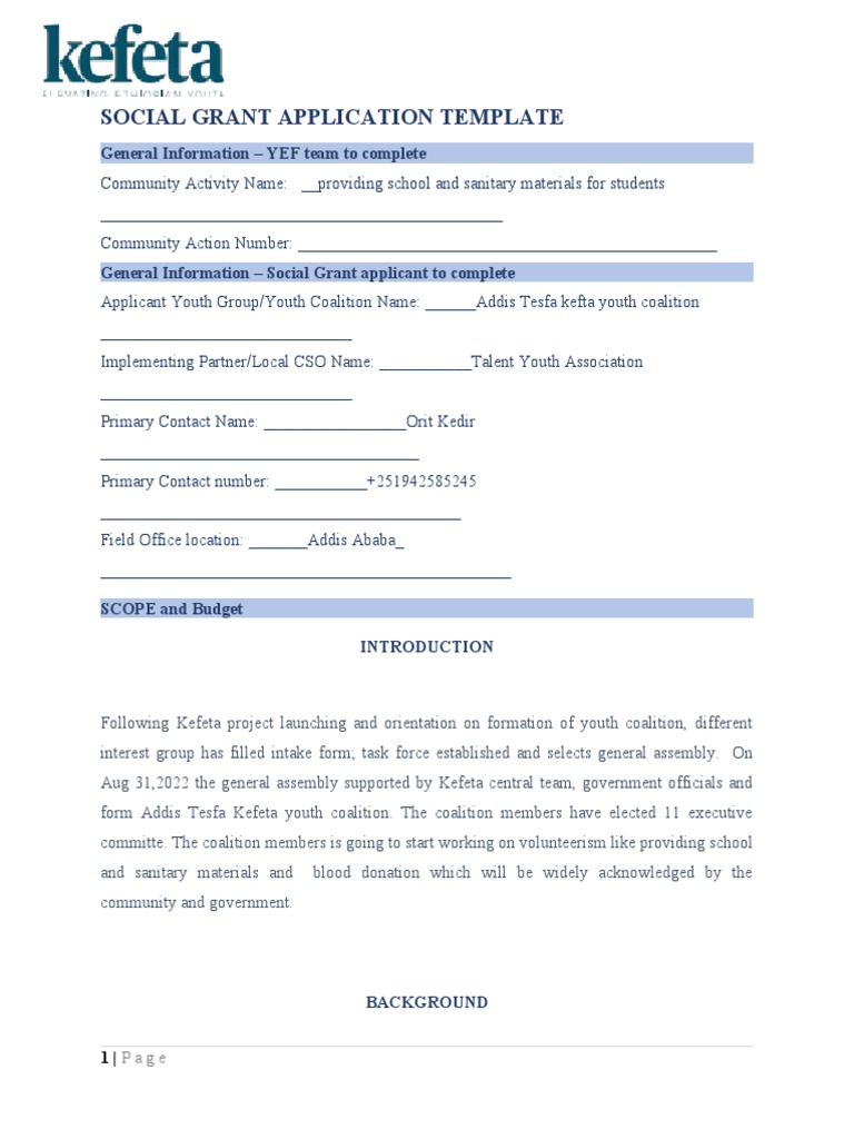 Addis Tesfa Kefeta Template Proposal Social Grant For Highschool | PDF ...