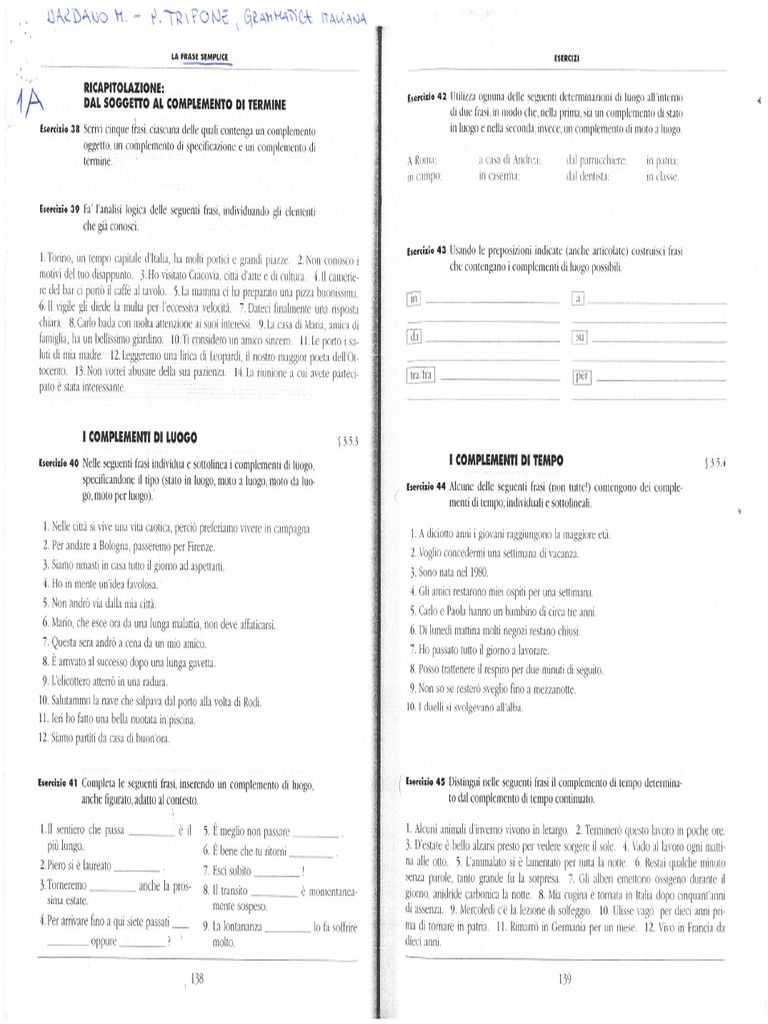 1A Frase Semplice (Simple Phrases/sentences For Italian Sintax) | PDF