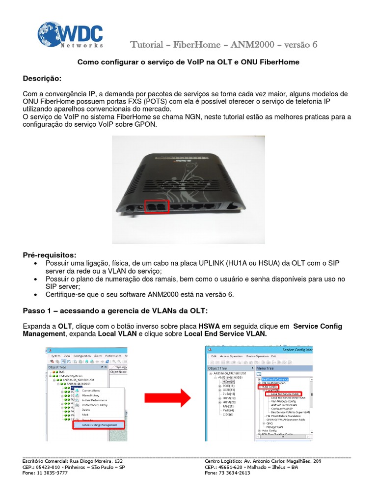 Configuração VoIP na OLT FiberHome ANM2000 | PDF | Endereço de IP | Voz ...