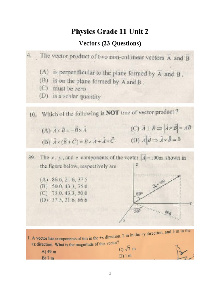 Physics Grade 11 Unit 2 Vectors | PDF
