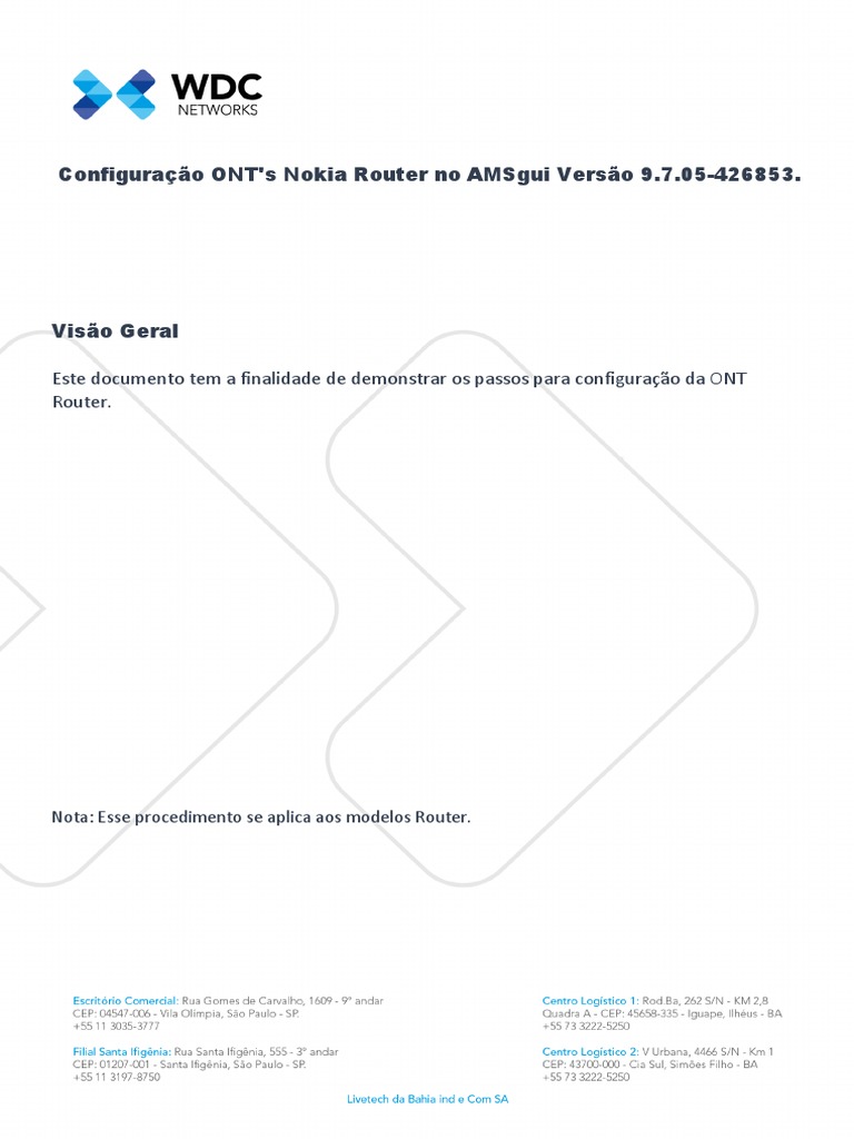 Tutorial Configuração ONT Router Nokia AMS REV1.1 | PDF | Arquitetura ...