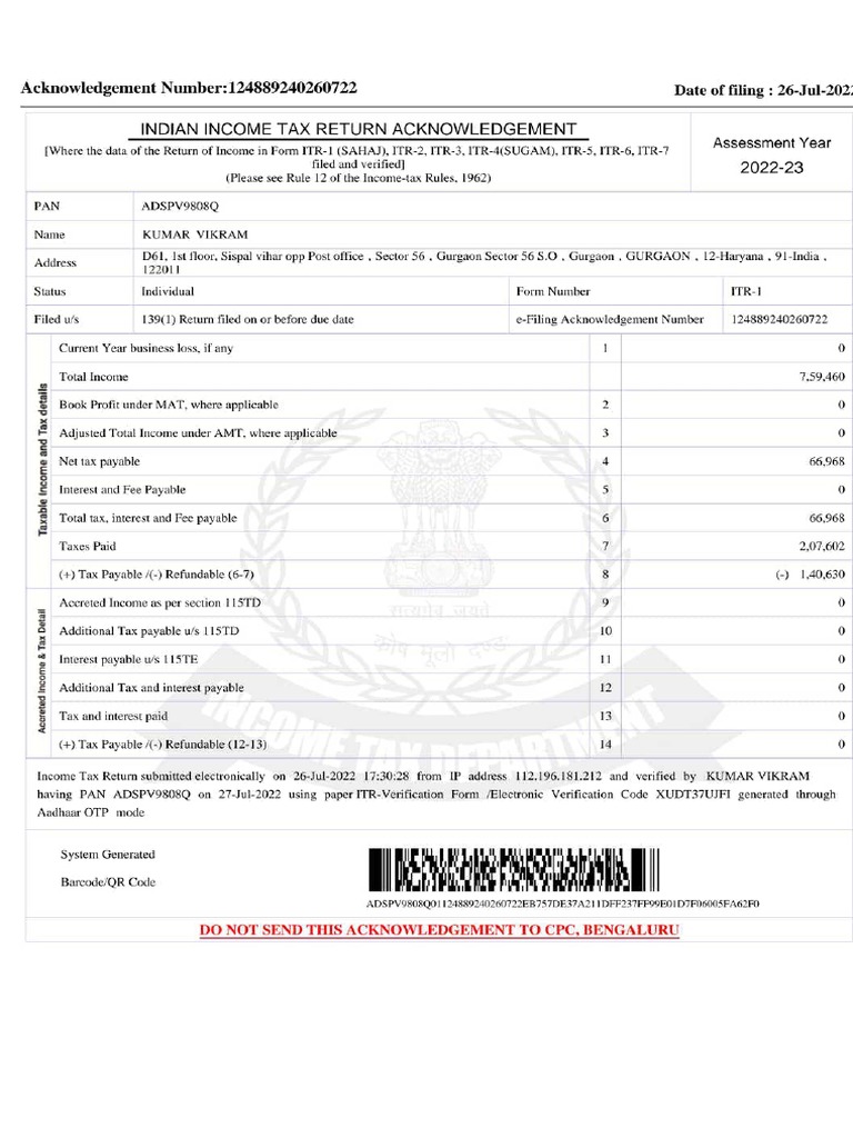 Itr Form 22-23 | PDF
