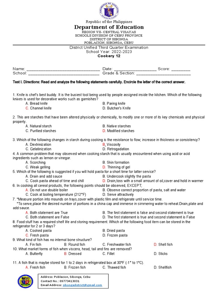3rdunified - Cookery12 - Ramon E. Bacaltos NHS | PDF | Pasta | Fish