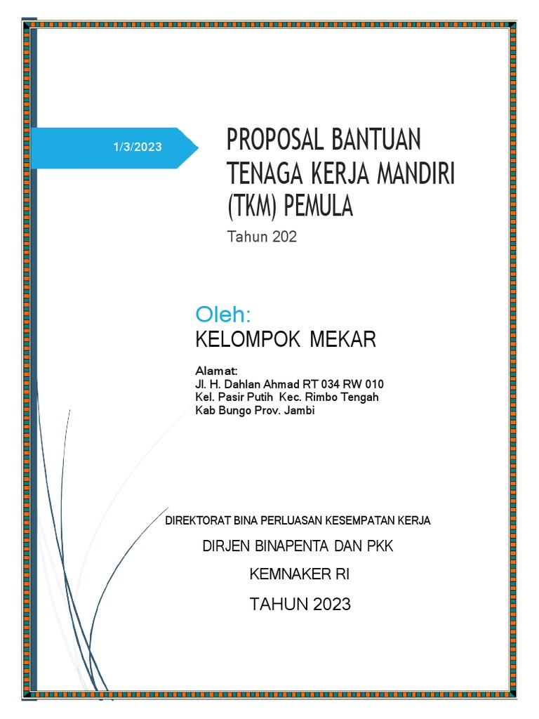 Proposal TKM Pemula - MEKAR - Bungo - Jambi | PDF