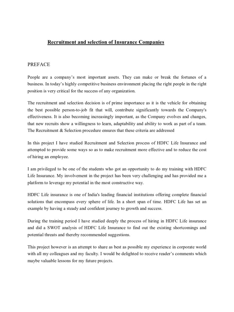 Recruitment and Selection of Insurance Companies | PDF | Recruitment ...