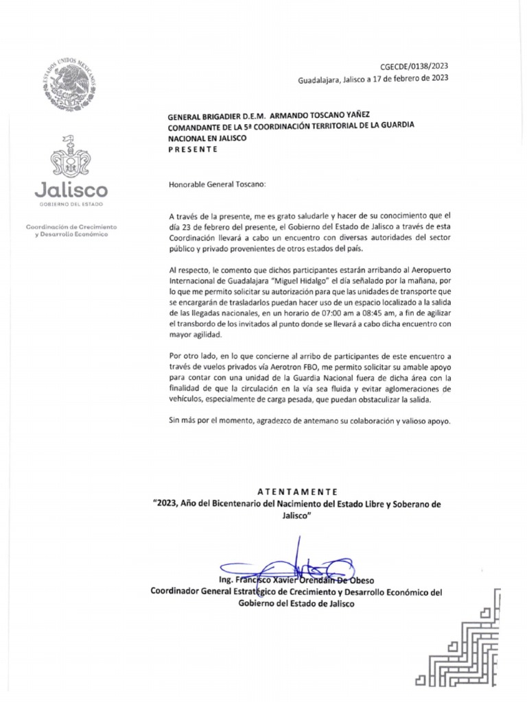 Carta General Brigadier D.E.M. Armando Toscano Yañez PDF | PDF