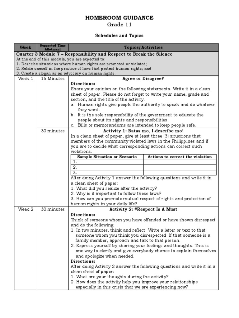 HOMEROOM GUIDANCE Third Quarter Activities | PDF | Optimism ...