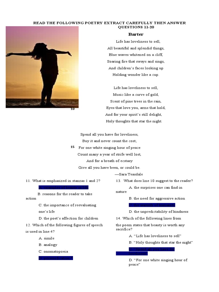 UNSEEN PRACTICE PAPER - Poetry (Term 2) | PDF | Poetry